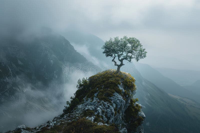 Single Tree Standing Tall Peak Mountain Stock Photos - Free & Royalty ...