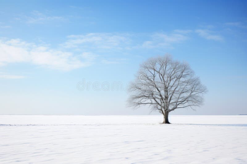 A Single Tree Standing Tall on a Snowy Plain Stock Image - Image of ...