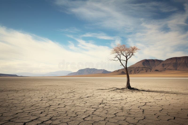A Single Tree Standing Tall on the Volcanic Ash Landscape Stock Photo ...