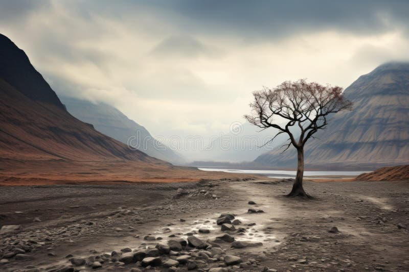 A Single Tree Standing Tall on the Volcanic Ash Landscape Stock Image ...