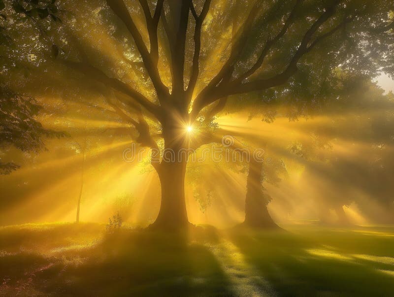 A Single Tree with Sunlight Streaming through, Creating a Magical and ...