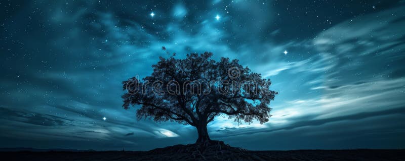 Single Tree Under Starry Night Sky Stock Photo - Image of scenery ...