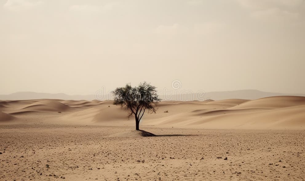 A Single Tree in the Vast Desert Expanse Stock Illustration ...
