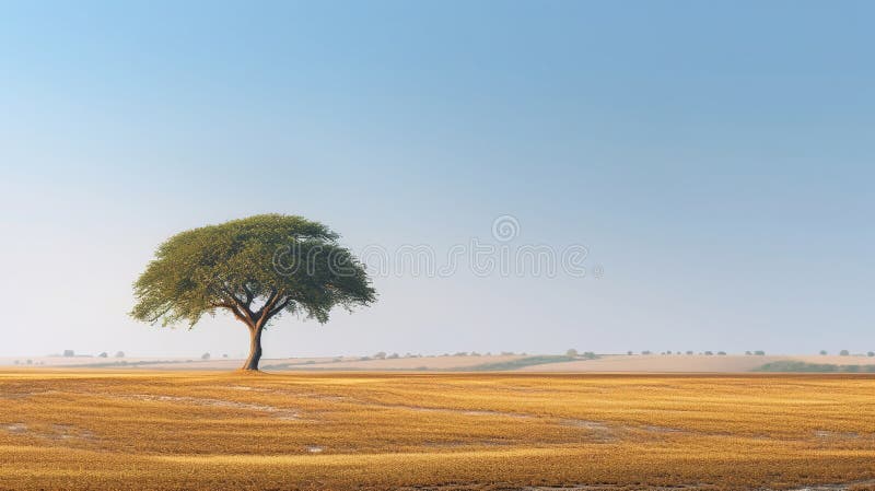 A Single Tree in a Vast Open Field Landscape Background AI Generative ...