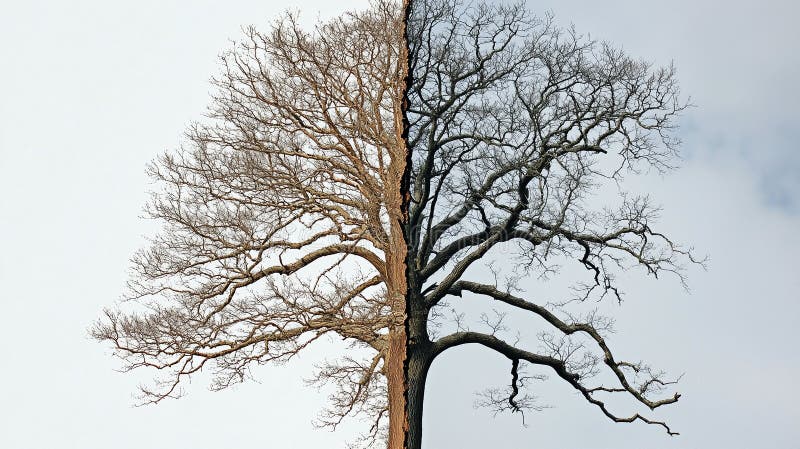 A Single Tree is Visually Split into Two Contrasting Halves ...