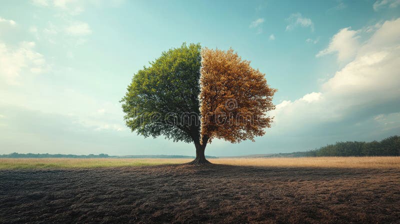 A Single Tree Vividly Illustrating the Contrast of Climate Change Stock ...