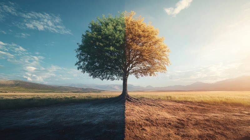 A Single Tree Vividly Illustrating the Contrast of Climate Change Stock ...