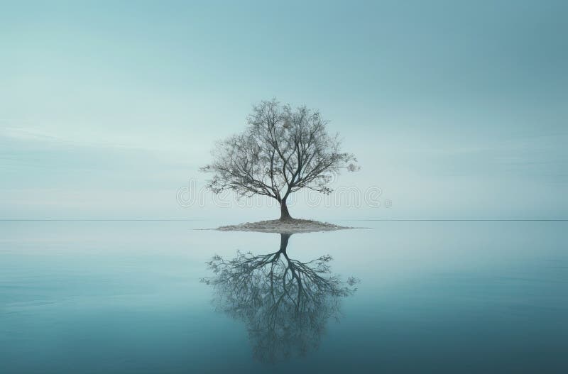 Single tree in the water stock illustration. Illustration of blue ...
