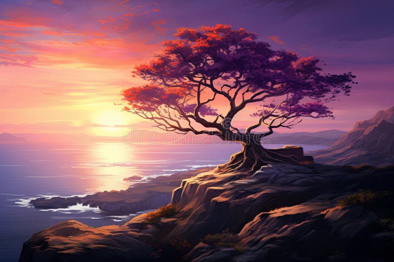 Single Trees Growing on the Slopes of a Mountain Range, Spring Blue Sky ...