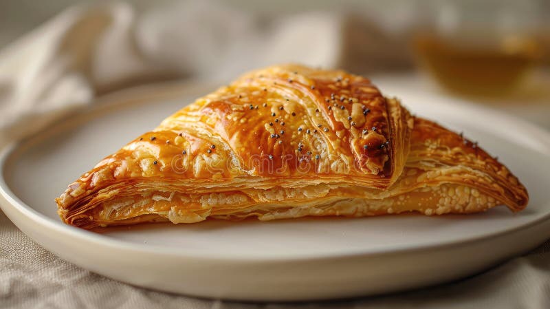 A Single Triangular Pastry Sits Elegantly on a Smooth White Plate ...