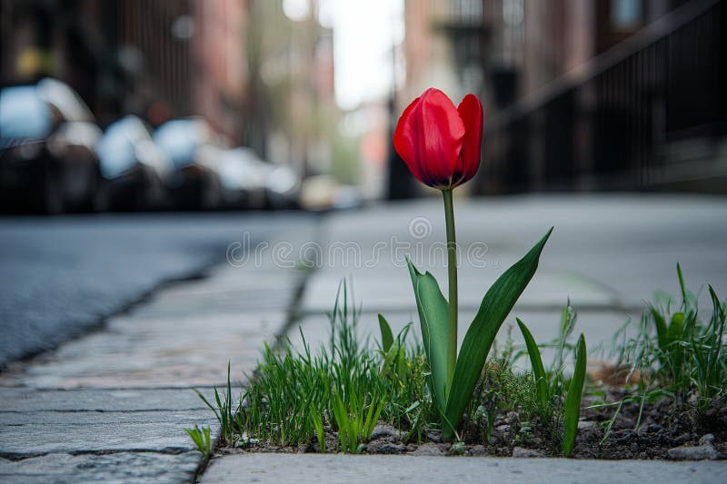 Red Tulip Growing in the Garden Stock Image - Image of tulip, nature ...