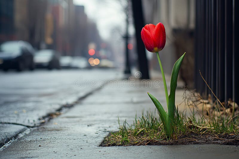 Red Tulip Growing in the Garden Stock Image - Image of tulip, nature ...