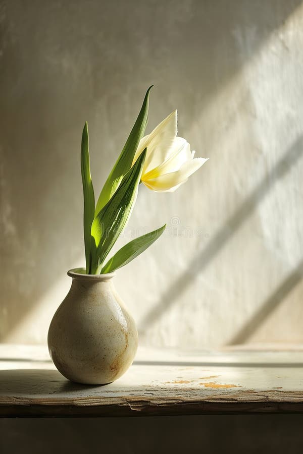 Single Tulip in Vase with Dramatic Light and Shadows. AI Generated ...