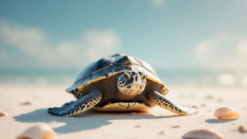 A Single Turtle Sitting Peacefully on a Sandy Beach Stock Photo - Image ...