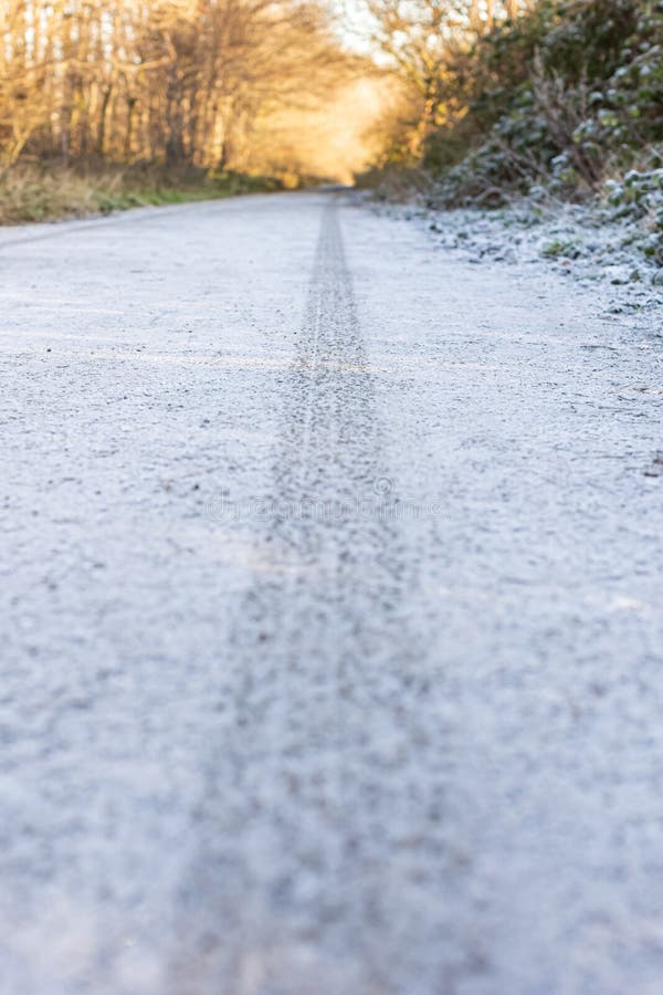 A Single Tyre Track on an Icy Path with Out of Focus Elements and Copy ...