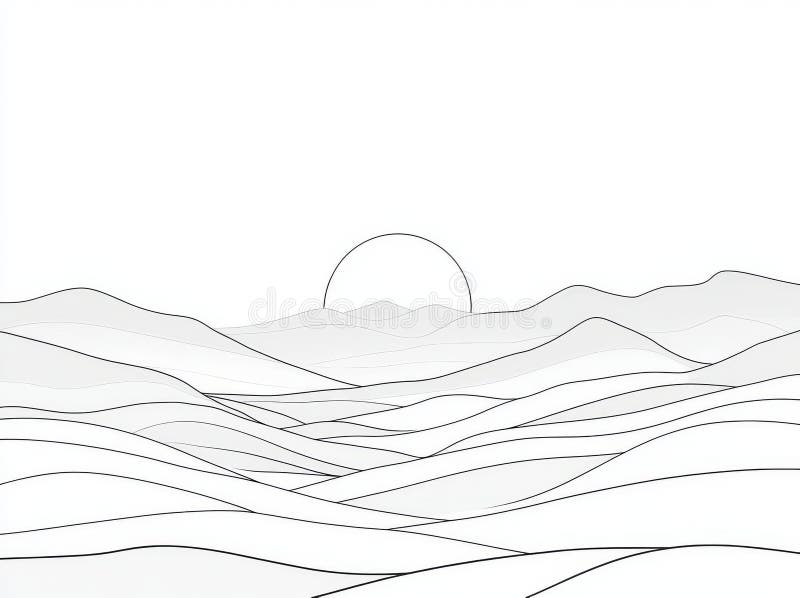A Single, Unbroken Line Drawing Depicting a Mountain Landscape Stock ...
