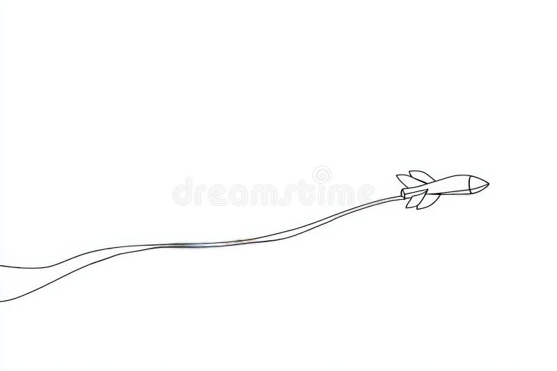 A Single, Unbroken Line Drawing Depicts a Vintage Spacecraft Soaring ...