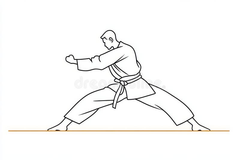 A Single, Unbroken Line Drawing Depicts a Young, Skilled Karate ...