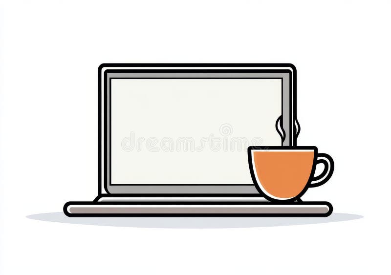 A Single, Unbroken Line Drawing Featuring a Laptop and a Cup of Tea ...