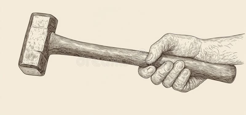 A Single, Unbroken Line Drawing of a Hand Grasping a Hammer. Stock ...