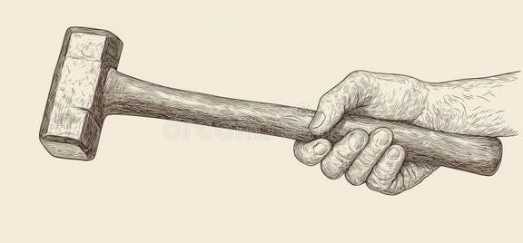 A Single, Unbroken Line Drawing of a Hand Grasping a Hammer. Stock ...