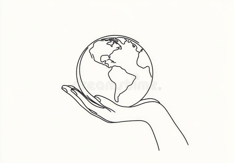 A Single, Unbroken Line Drawing of a Hand Holding a Globe Stock ...