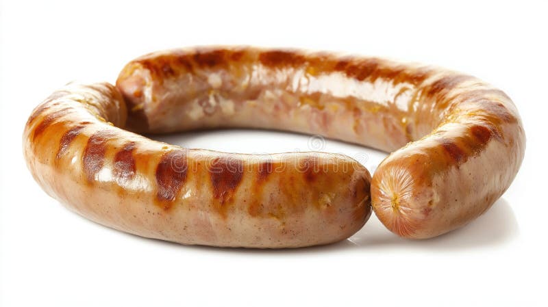 Single Uncooked Sausage on White Surface, Light Brown Color, Made from ...
