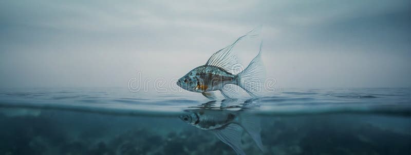 A Lone Fish Swims in Clear Water Stock Illustration - Illustration of ...