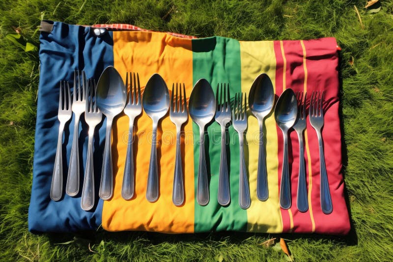 A Single-use Cutlery Set Placed Neatly on a Picnic Blanket Stock Image ...