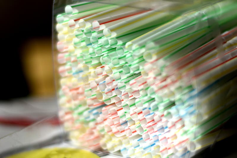 Single Use Disposable Throwaway White Striped Plastic Straws Stock ...