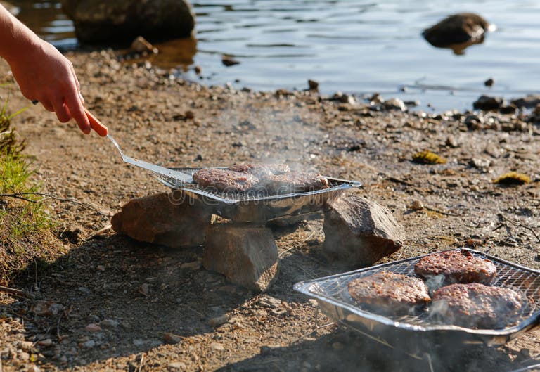 Single use grill stock image. Image of smoke, hand, meat - 71374457