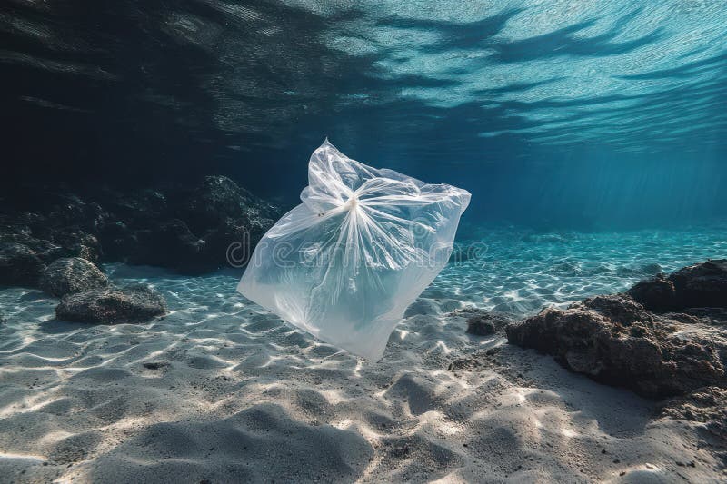 Plastic Bag Floating Underwater Causing Ocean Pollution Stock Photos ...