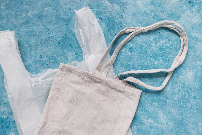 Single Use Plastic Bag Next To Reusable Canvas One, Plastic Pollution ...