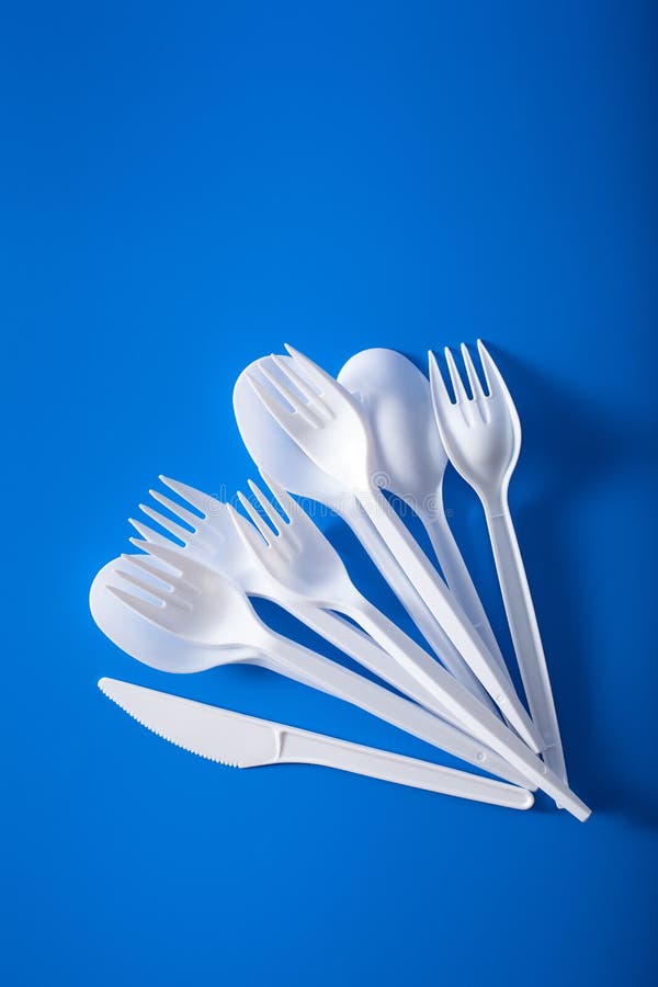 Single Use Plastic Forks, Spoons. Concept of Recycling Plastic, Plastic ...