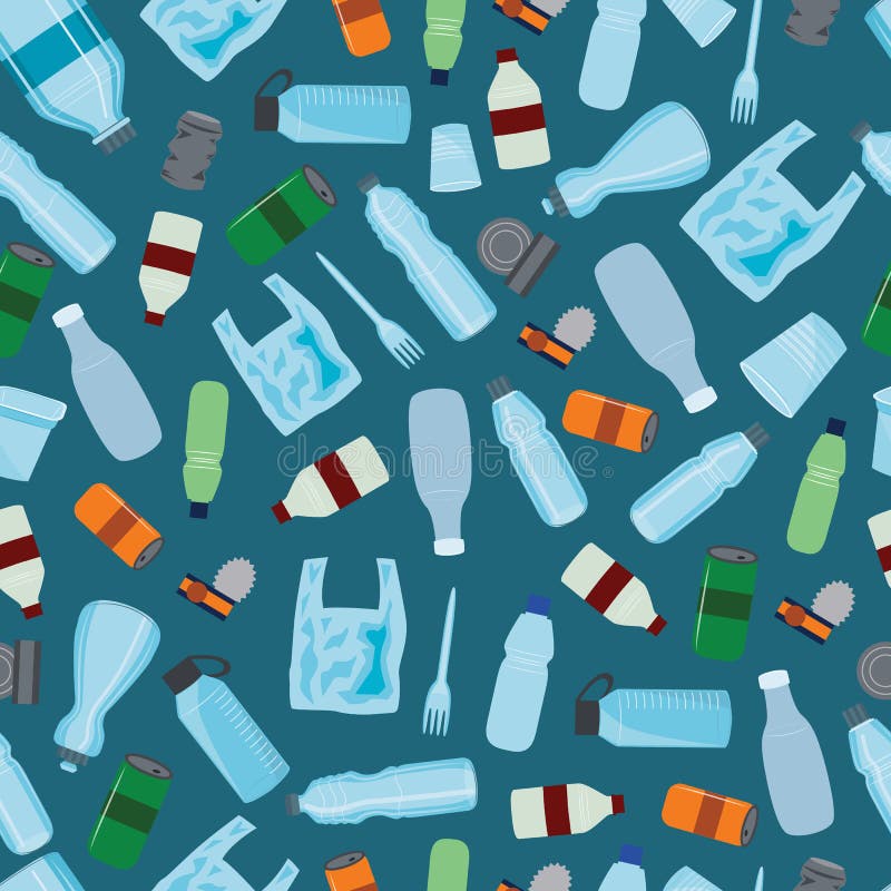 Single Use Plastic Garbage Floating in Ocean Water - Seamless Pattern ...