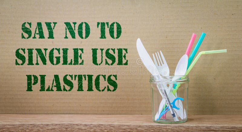 Single Use Plastic Items Say No To Single Use Plastic Text on Cardboard ...