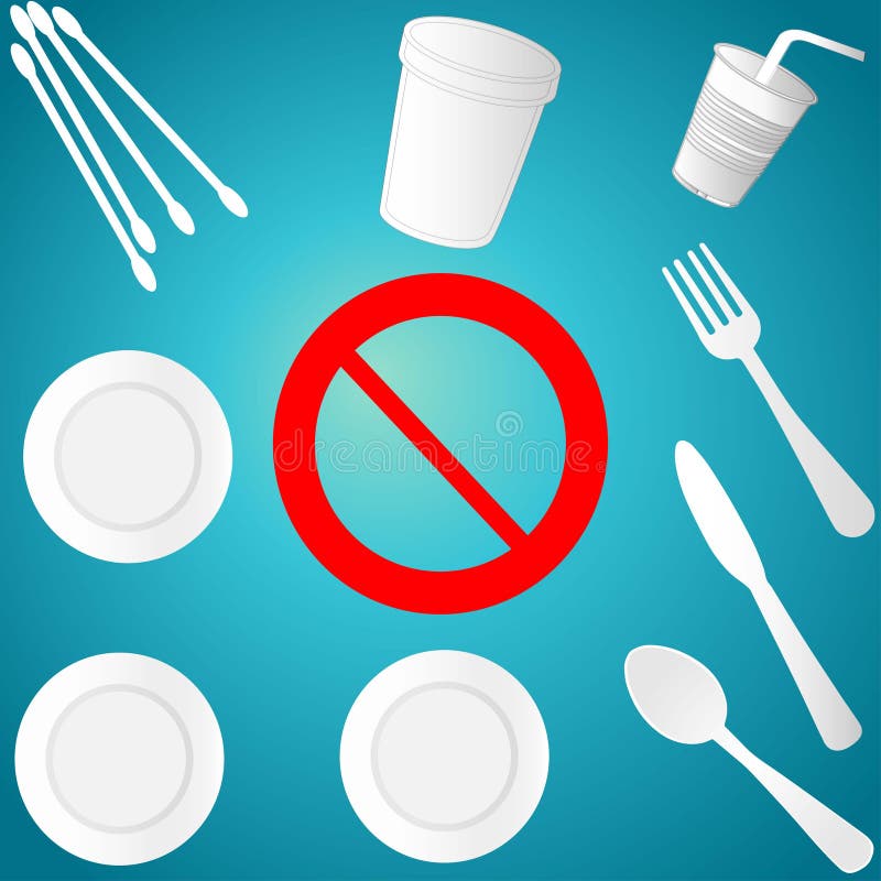 Single Use Plastic Objects with Prohibition Sign Stock Vector ...