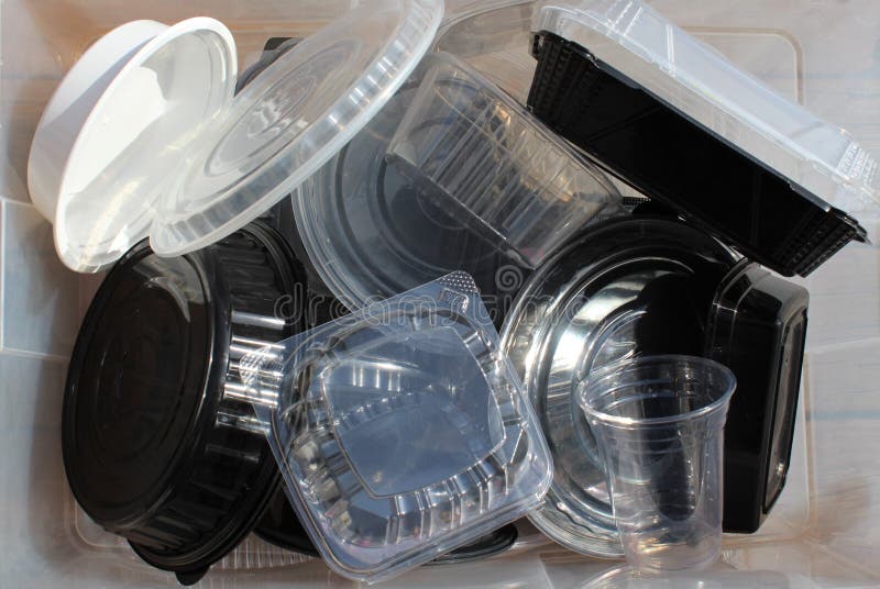 Single-Use Plastic Recyclables in a Bin Stock Image - Image of ...