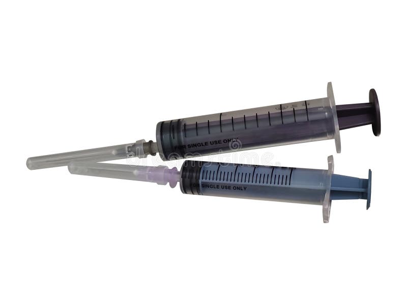 A Close-up Image of Two Single-use Syringes Lying on a White Background ...
