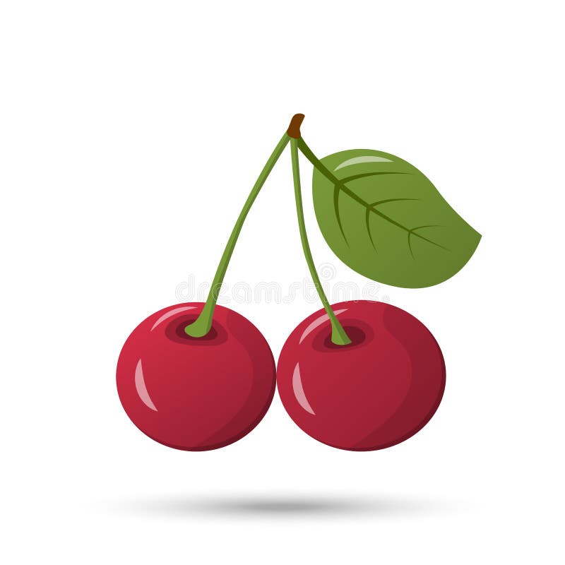 Single Cherry With A Leaf, Isolated Vector Illustration With Editable ...