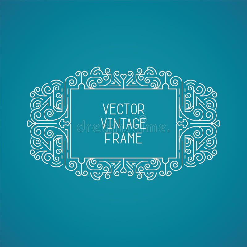 Vector Vintage Floral Frame on Black Background in Mono Thin Line Style ...