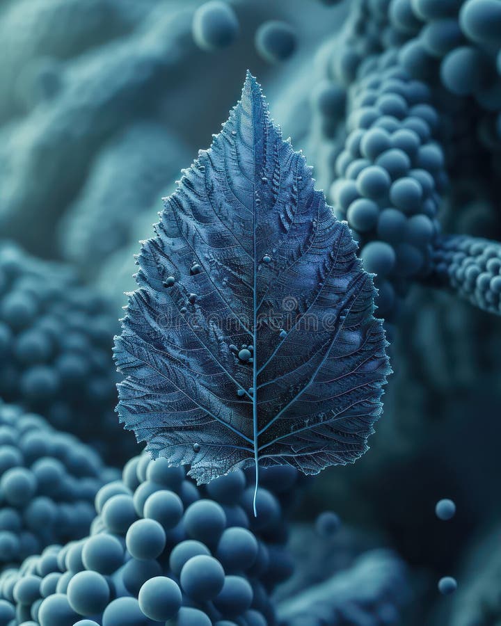 Mesmerizing Close Up of Blue Leaf Surrounded by Abstract Spherical ...