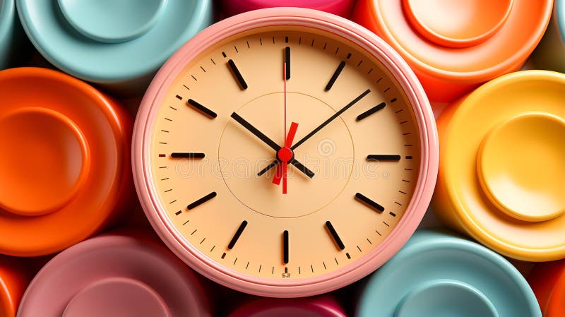 A Single Vibrant Color Wall Clock Infront Closeup View Stock ...