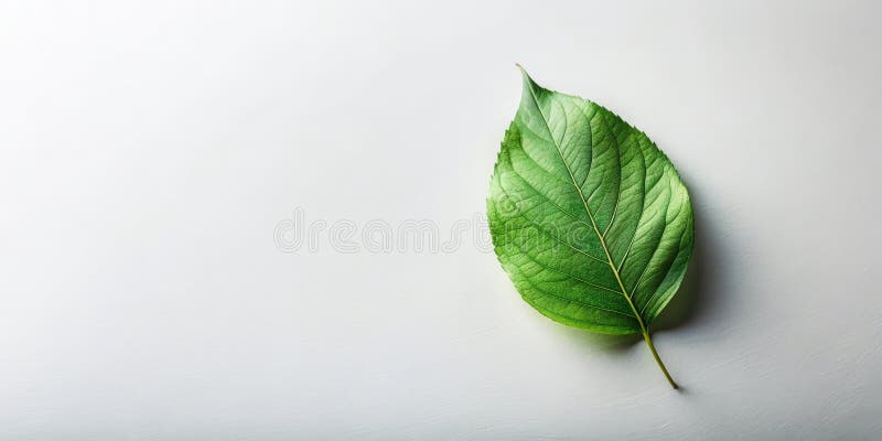 Single Vibrant Green Leaf on a Smooth White Surface. Generative AI ...