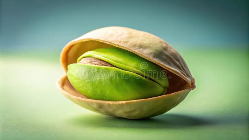 A Single, Vibrant Green Pistachio Nut, Partially Shelled, Rests on a ...