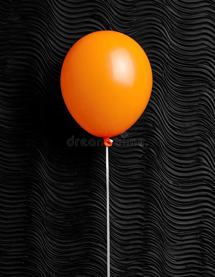 A Single Vibrant Orange Balloon Floats Against a Textured Black Wall ...