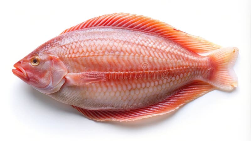 A Single Vibrant Red Tilapia Fish, Viewed from Above, Isolated on a ...