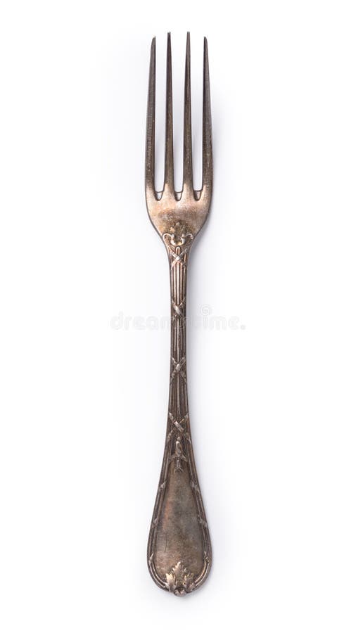 Single Vintage Silver Dessert Fork Stock Photo - Image of closeup, flat ...