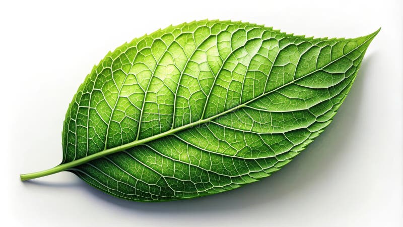 Single Vivid Green Leaf Isolated on White Background. Generative AI Stock Illustration ...