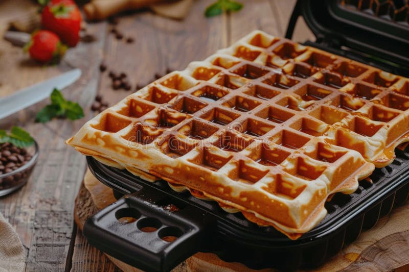 A Single Waffle Sitting on Top of a Waffle Maker, Ready To Be Cooked ...